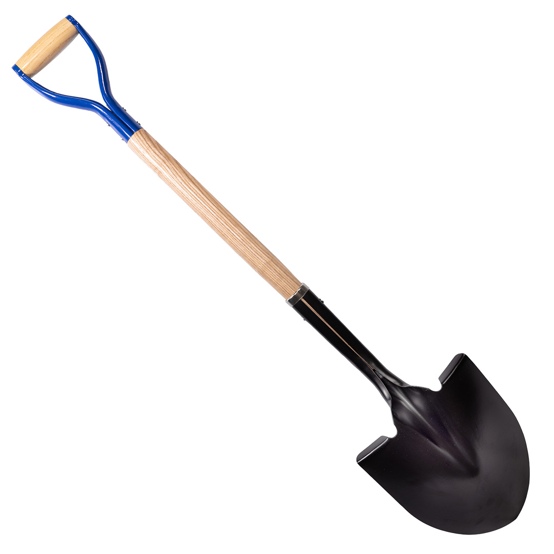 DynalineRound-Point Shovel with Short Wood Handle. Steel D-grip