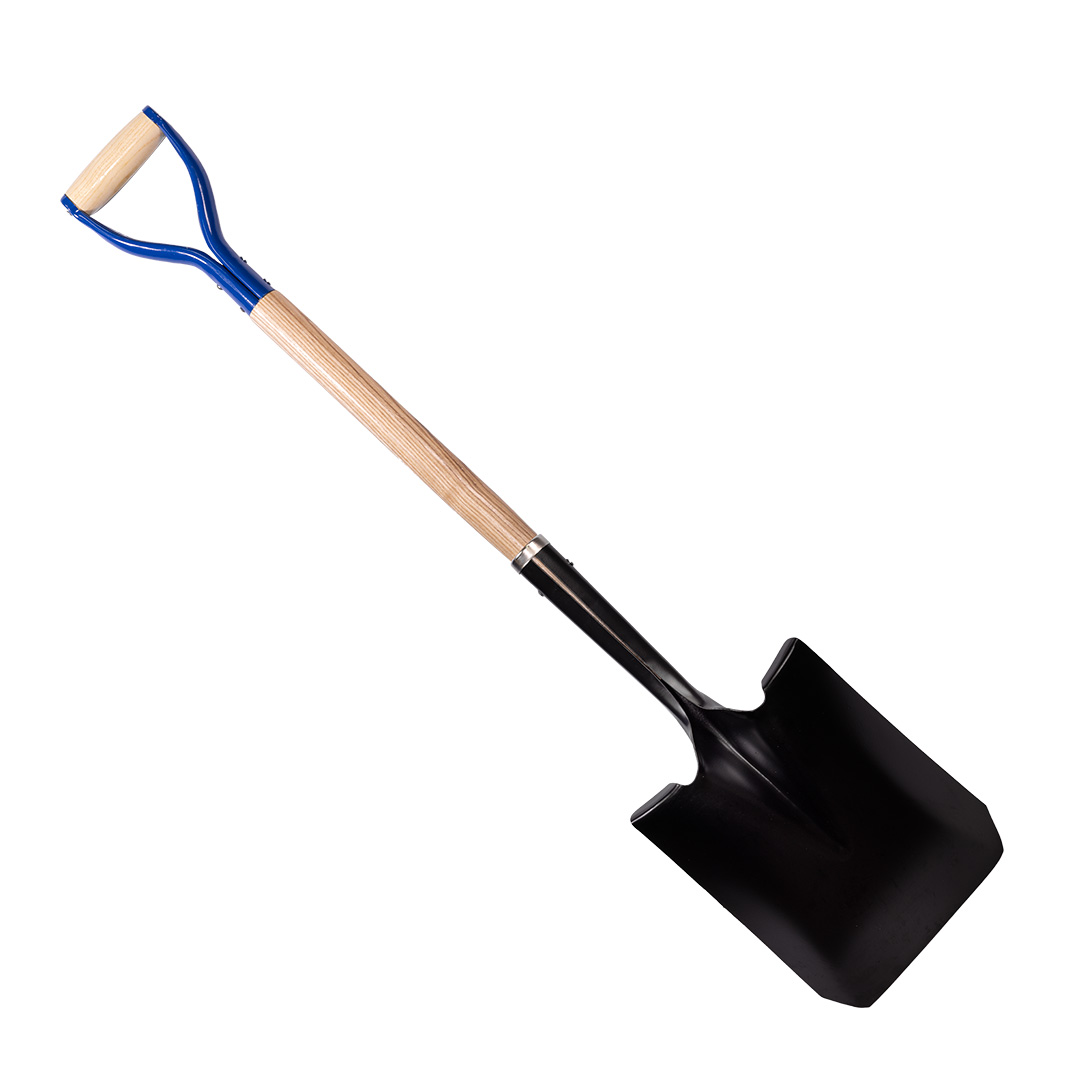 DynalineSquare-Point Shovel with Short Wood Handle. Steel D-grip