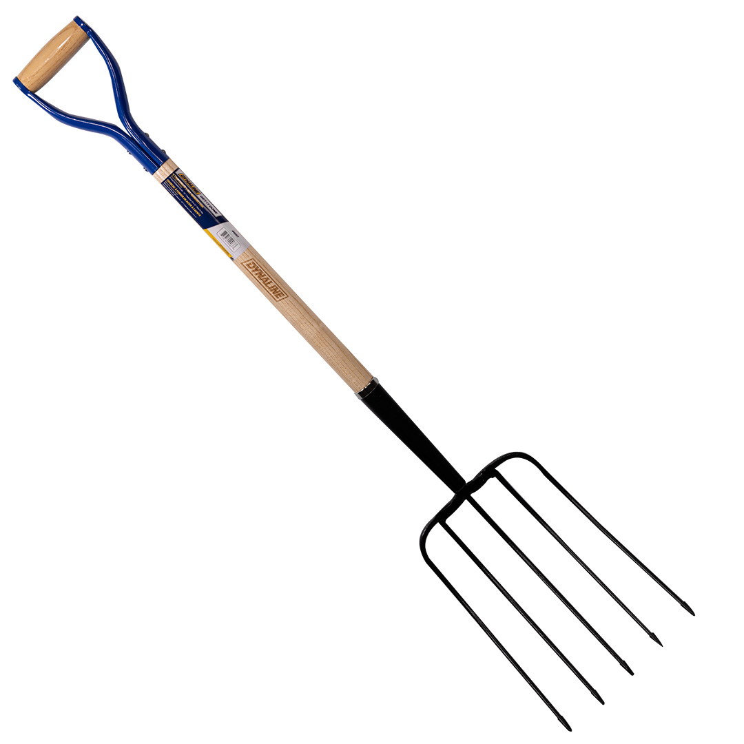 Dynaline5-Tine Forged Manure Fork with Wood Handle. Steel D-grip
